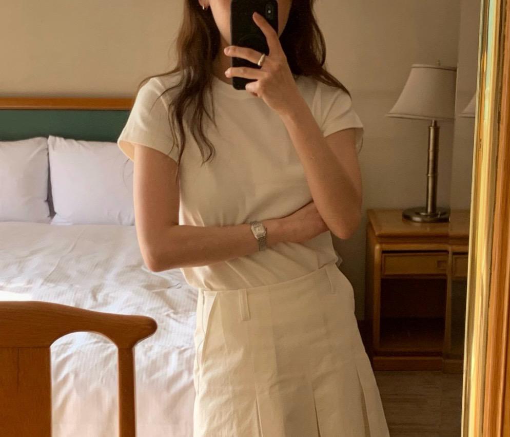 fllanel 플라넬 챔프 티셔츠 코튼 반팔 라운드 데일리 이너 t (4col)