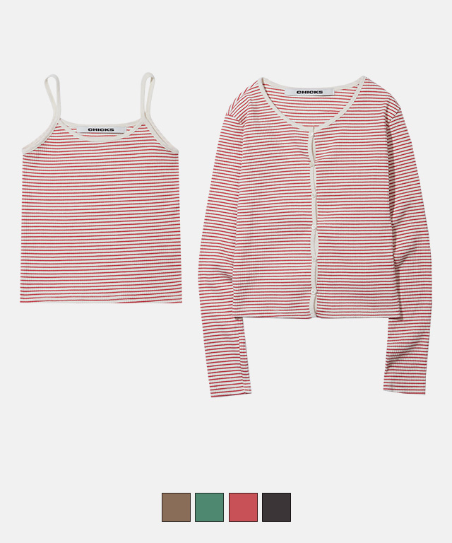 칙스 [칙스] SCS 그레이스 스트라이프 가디건 SET 4color