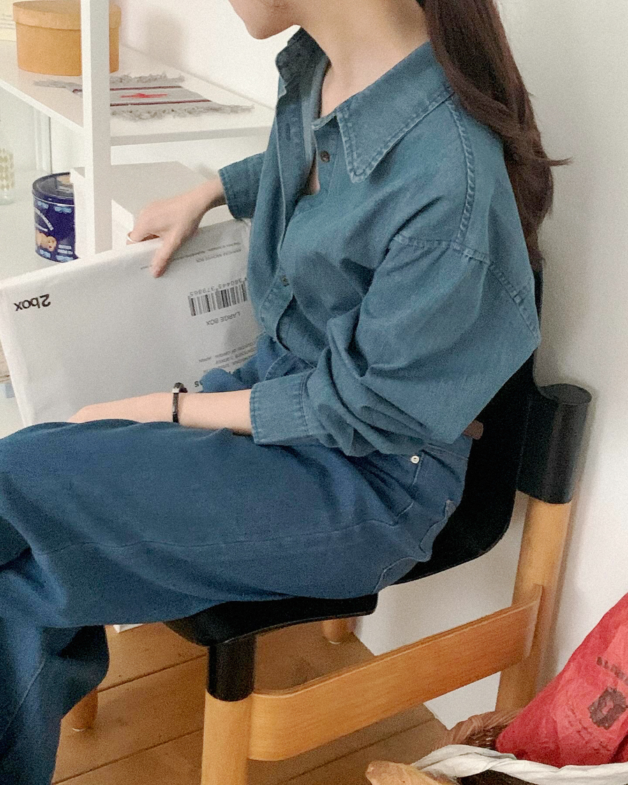 1015마켓 자체제작 웜블루 루즈 데님 셔츠