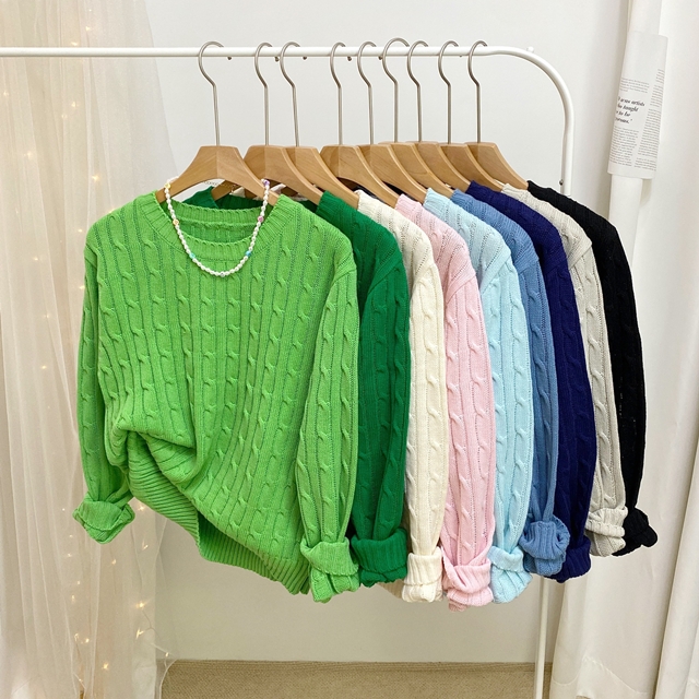 나라제이 추천 기본 케이블 라운드 긴팔 꽈배기 니트 봄옷 초록색 그린 블루 파스텔 얇은 니트티 연핑크 연두색 하늘색 연보라 소라색 아이보리 흰색 베이비핑크 곤색