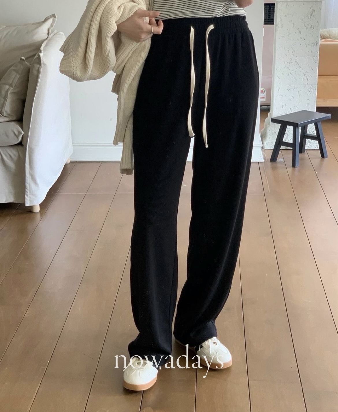 나우어데이즈 (재진행) jinsim 진심 릴렉스 팬츠 밴딩 스트링 일자 데일리 골지 바지 (5col)