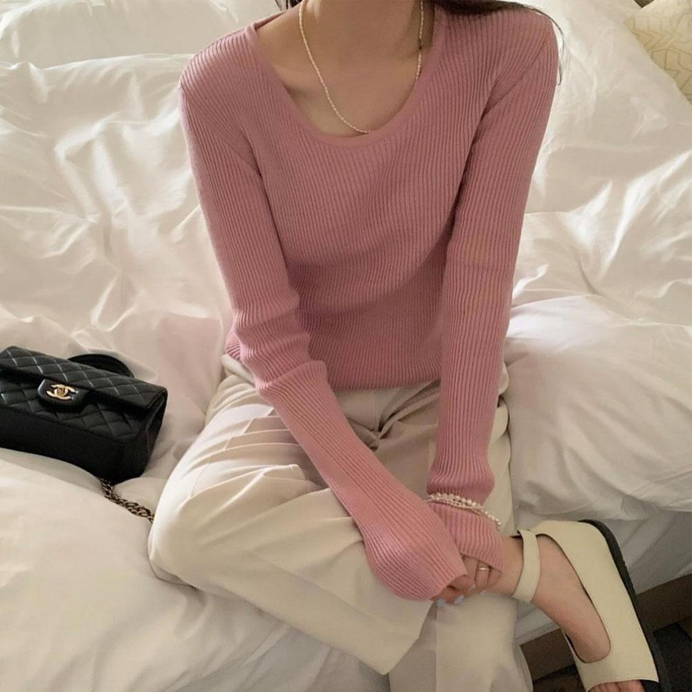 언노운센트 핑크 아이 당일 프영띵 pyt 스킨 골지 유넥 니트 티셔츠 4color