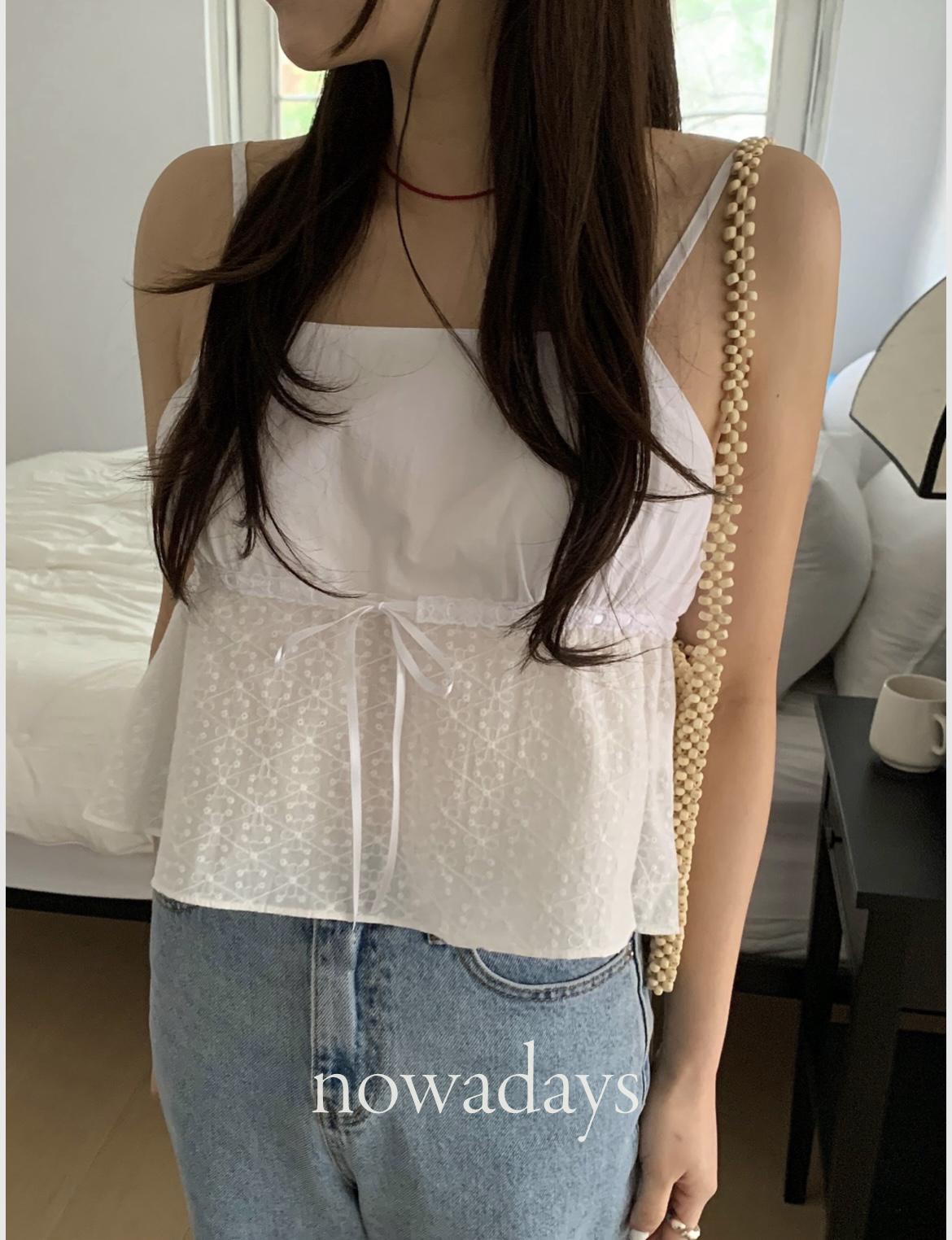 아이 당일 / miel 미엘 소피 뷔스티에 코튼 슬리브리스 스트링 끈나시 (2col)