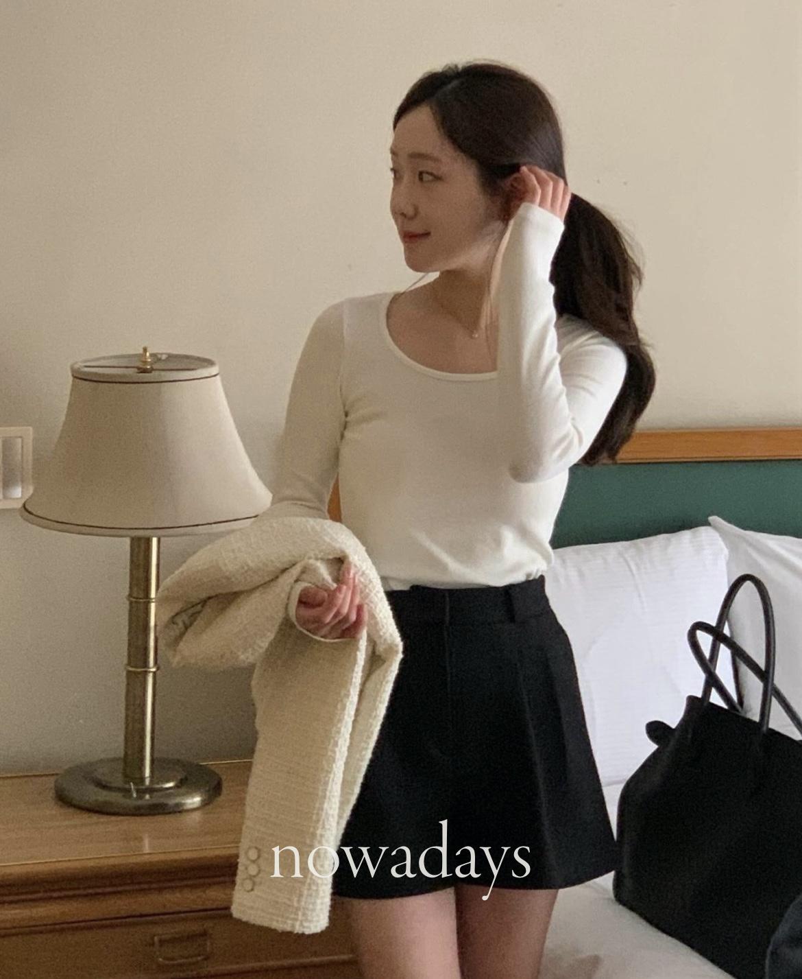 나우어데이즈 버베인 로지 투웨이 골지 긴팔 티셔츠 보트넥 라운드 데일리 t (4col)