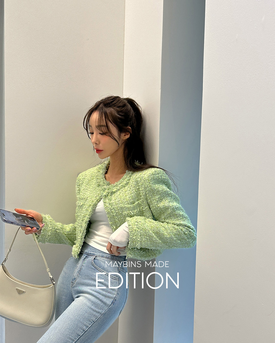 메이빈스 당일발송 멜린 트위드 자켓자체제작 제작상품 노카라자켓 간절기자켓 간절기아우터 크롭자켓 크롭트위드자켓 파스텔자켓 파스텔트위드자켓 하객룩 출근룩 데이트룩