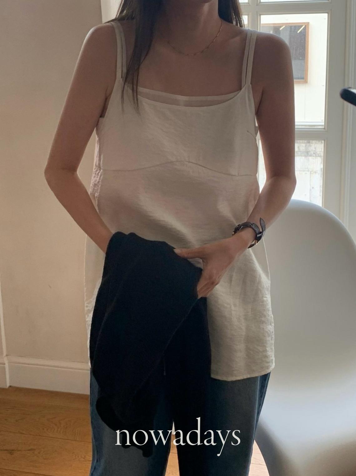 나우어데이즈 BR 로지 블라우스 슬리브리스 레이어드 끈나시 bl (2col)