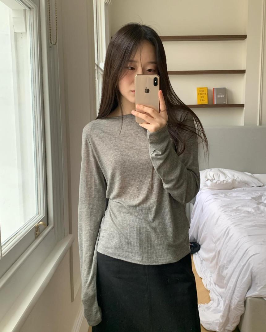 아파트먼트프라토 [JINSIM] 진심 아이린 보트넥 티셔츠 울 텐셀 긴팔 이너티 (5color)당일발송