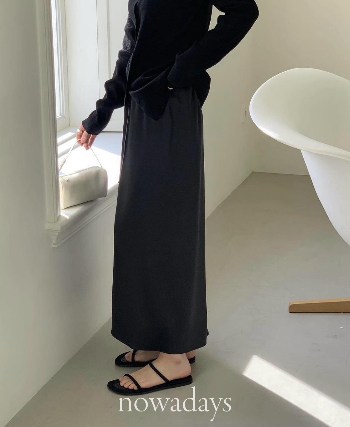 오브젝트 사틴 밴드 스커트 밴딩 스트링 롱 sk (2col)