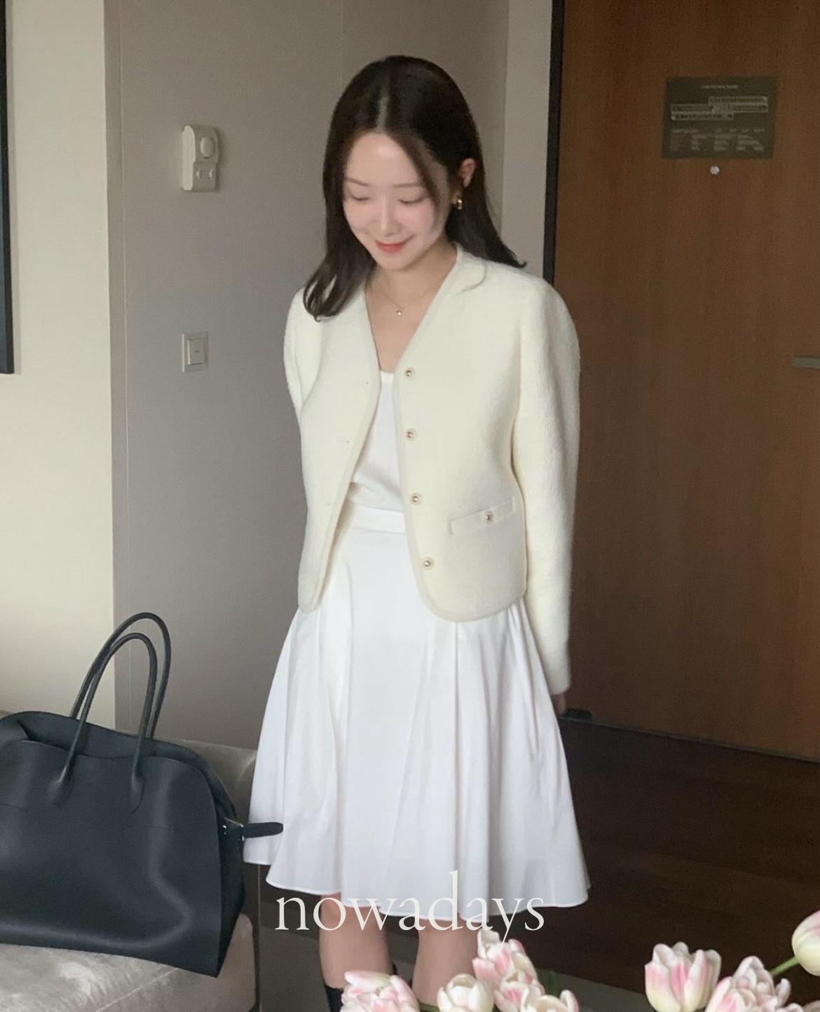 나우어데이즈 [SALE] 당일 / 버베인 로엔 부클 라인 트위드 자켓 울 긴팔 브이넥 싱글 jk (2col)