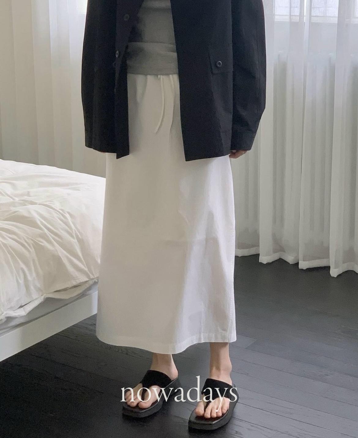 오브젝트 플랫 스커트 코튼 스트링 H라인 롱 sk (2col)