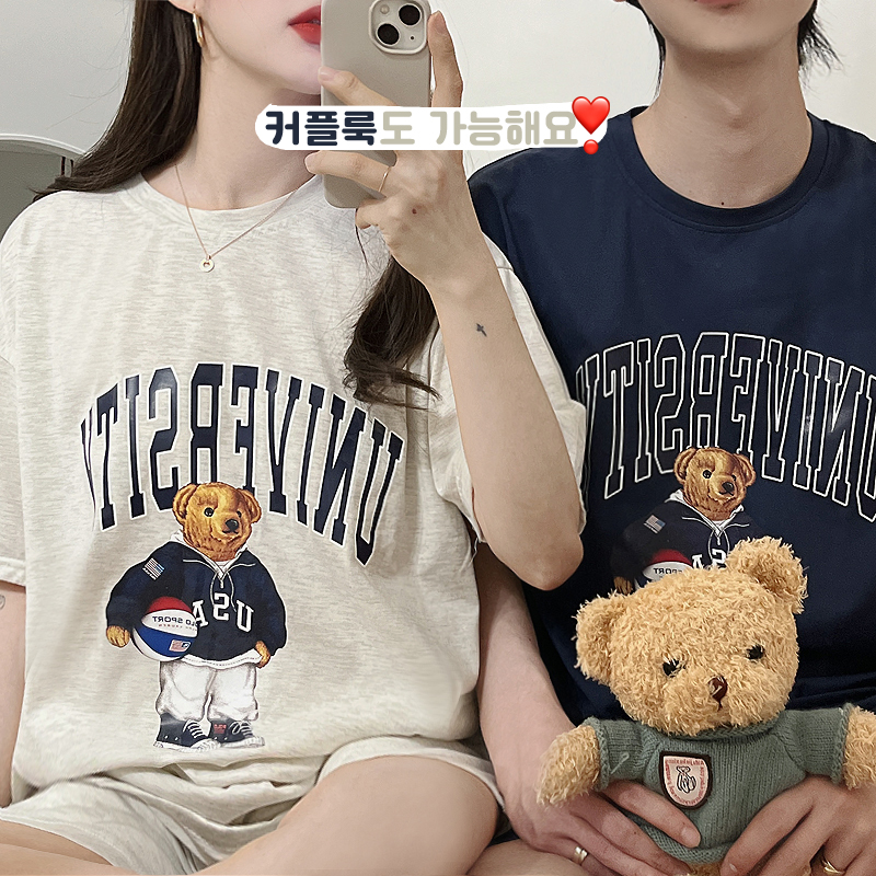 라미모아 🖤 남녀공용 🖤 곰돌이 캐쥬얼 상하세트 잠옷 파자마 세트 여름 반팔 티셔츠 티 츄리닝 상하 반바지 여름옷 빅사이즈 오버핏 루즈핏 박시핏 남여공용 커플룩 커플티 커플잠옷