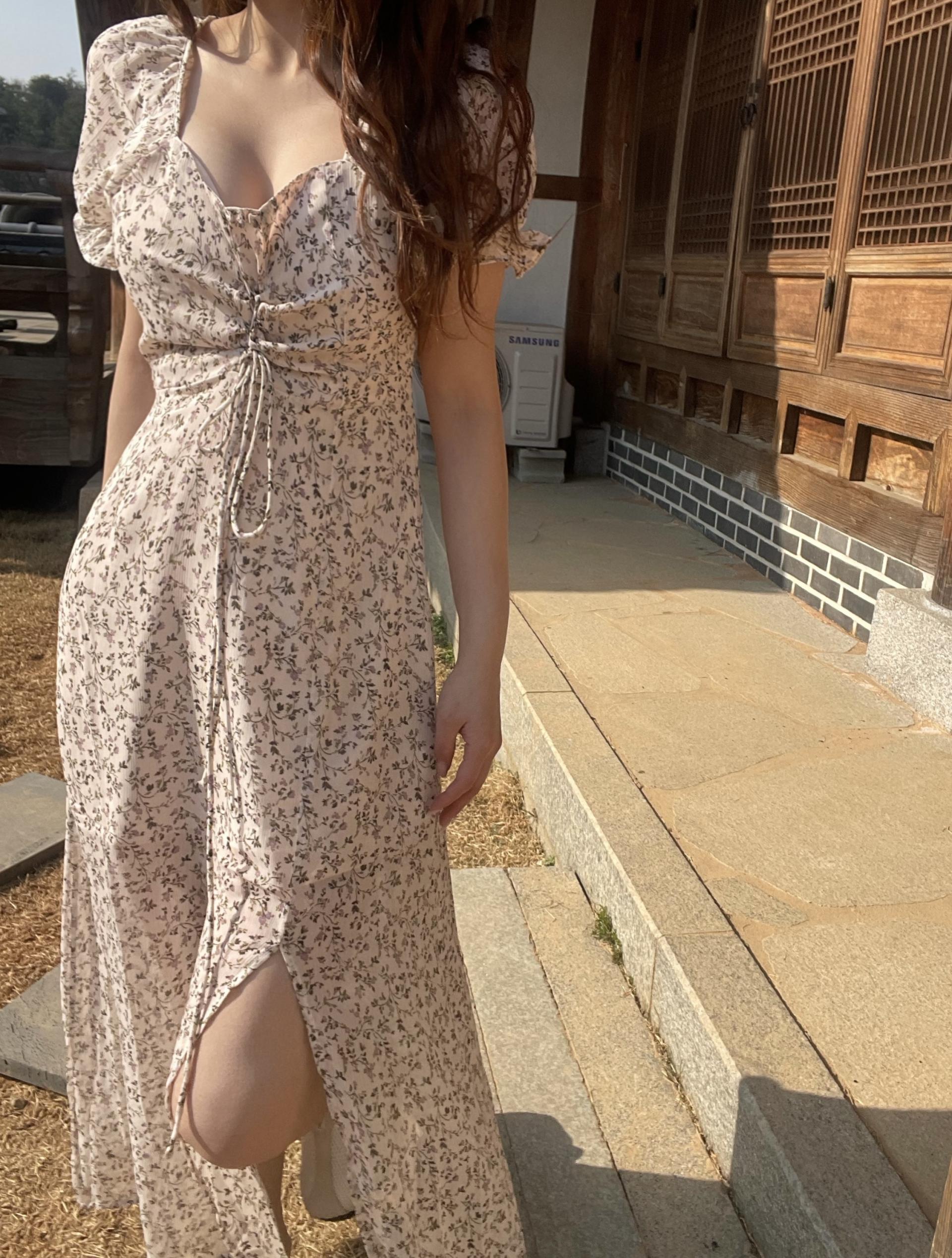 시스루 잔꽃 셔링 ops (2color)