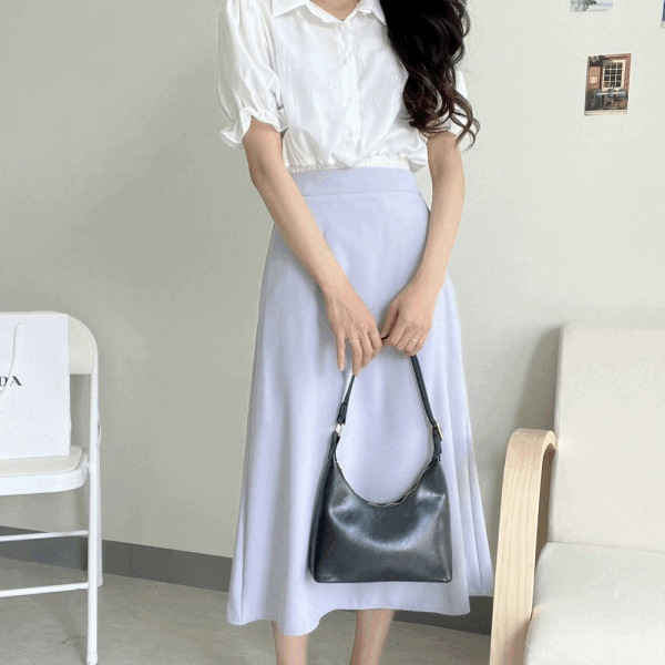 셈페르 시즌 플레어 뒷밴딩 롱스커트 플리츠스커트랩스커트핀턱스커트플레어스커트밴딩스커트캉캉스커트여름스커트샤스커트코튼