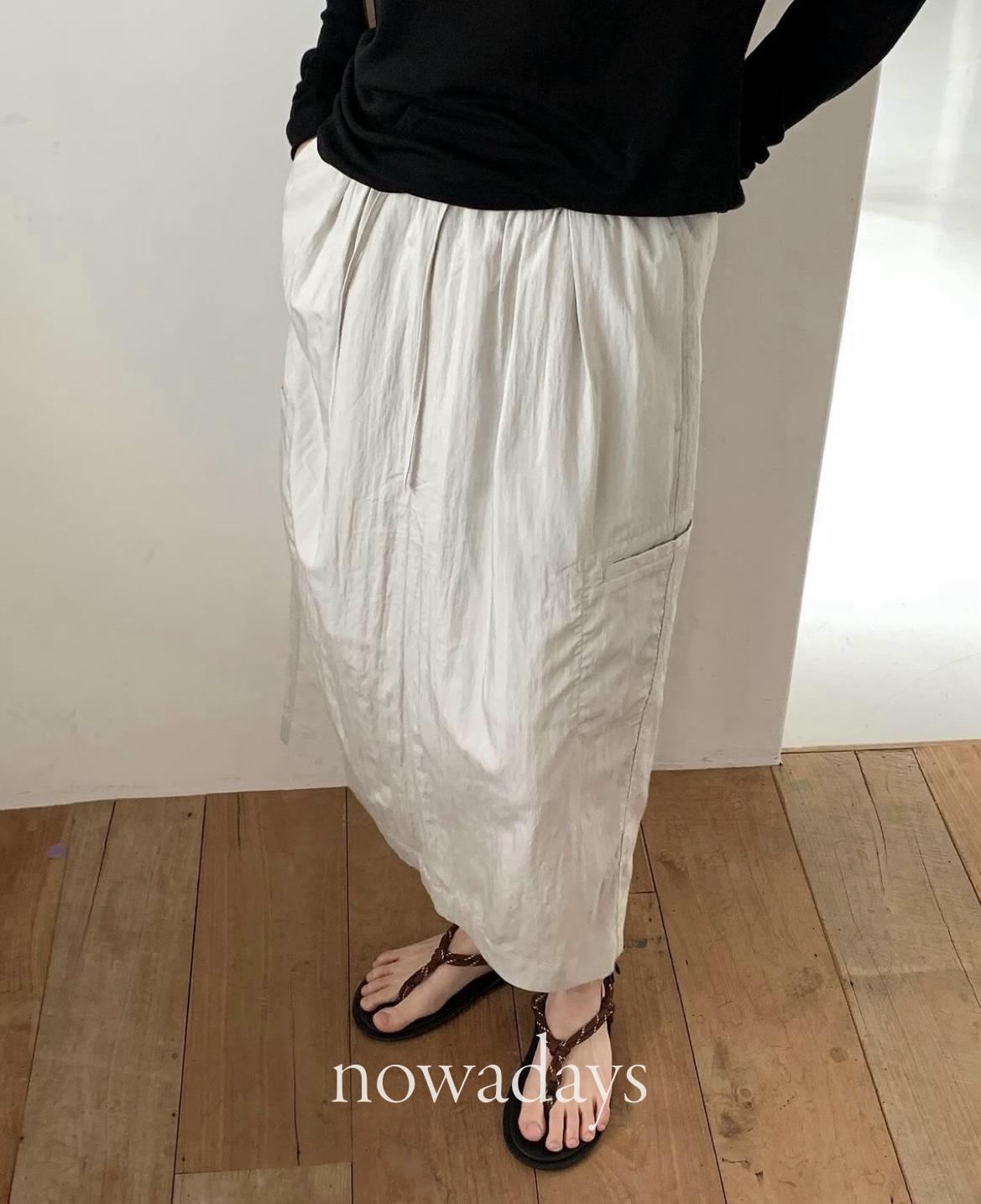 오브젝트 링클 콜슨 스커트 밴딩 스트링 H라인 일자 롱 치마 (3col)