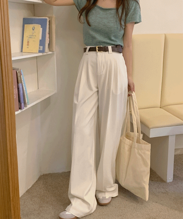 [벨트포함!/핏진짜굿]맨하탄 놈코어 핀턱 와이드 맥시 롱 슬랙스 + 벨트set(4col)