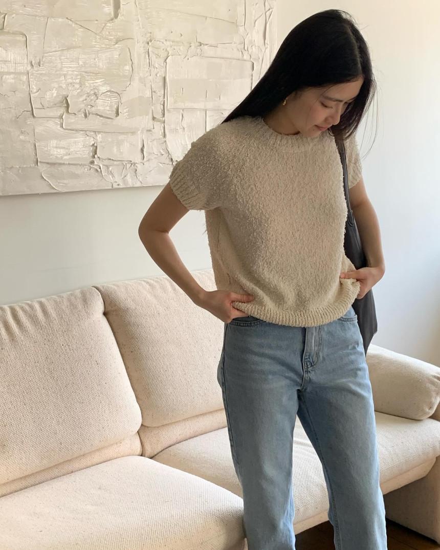 [JINSIM] 진심 테일드 반팔 니트 코튼 라운드 부클 nt (4color)