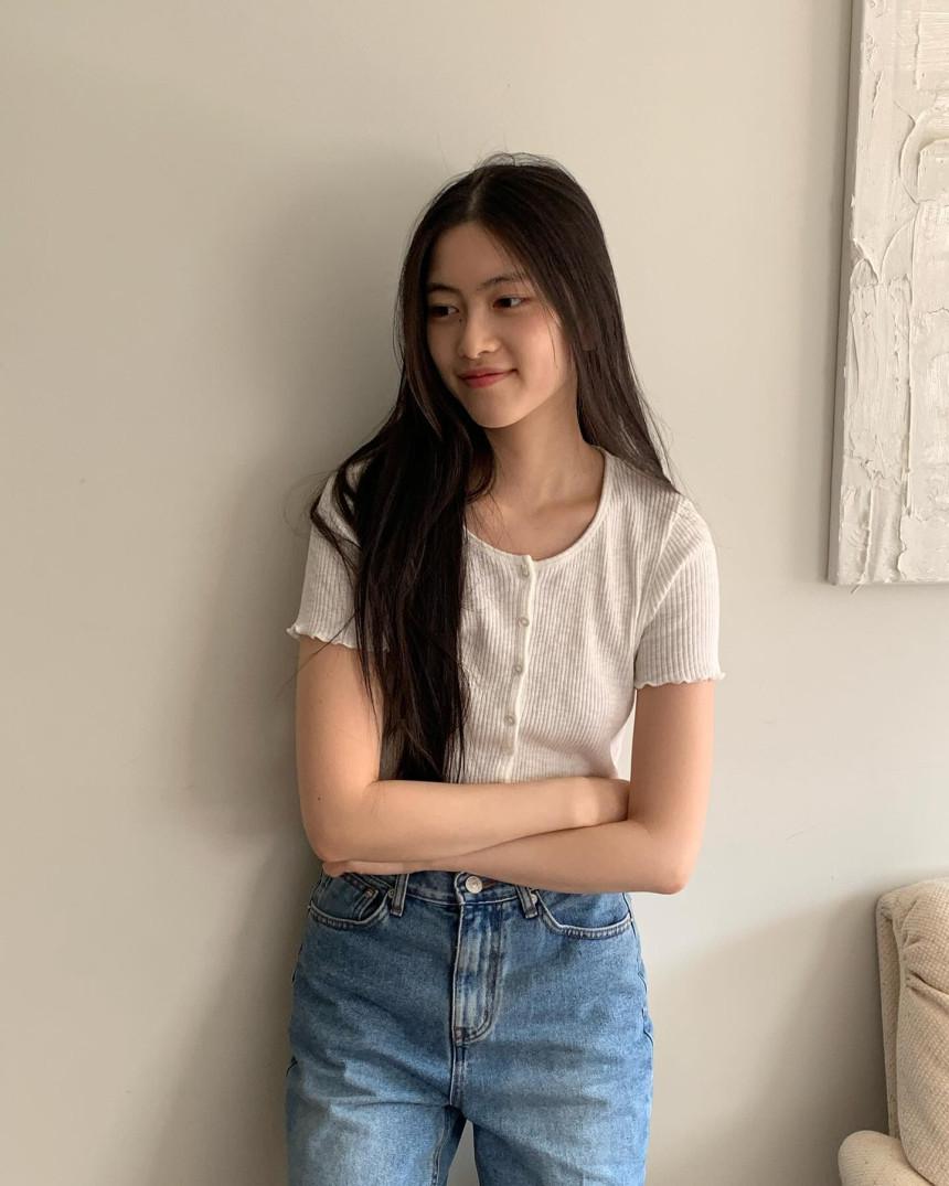 [JINSIM] 진심 니타 가디건 프릴 반팔 크롭 티셔츠 (5color)