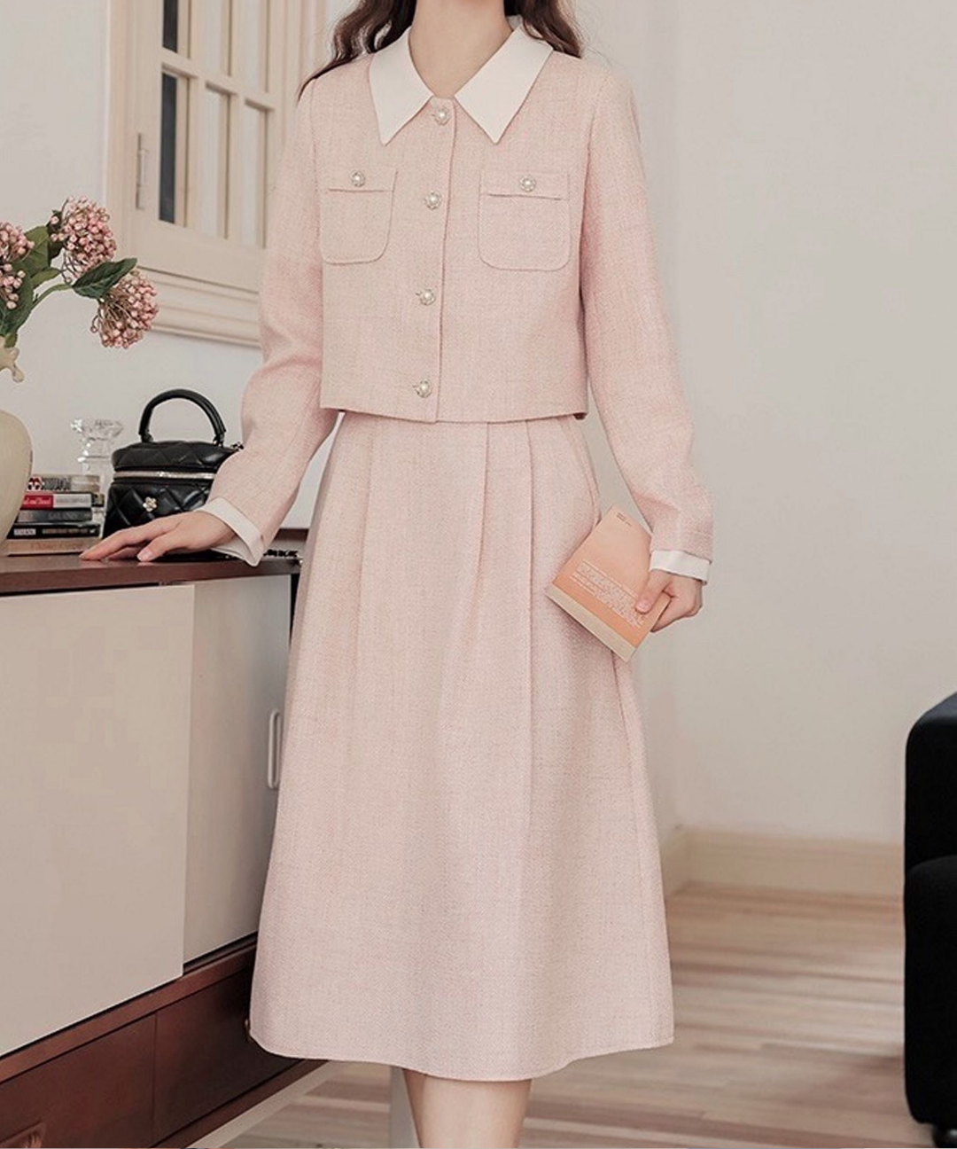 니꼬나꼬 봄하객룩set 핑크 트위드 자켓and롱스커트 투피스 셋업 하객룩셋업 겨울셋업 트위드세트 트위드셋업 트위드자켓 겨울트위드 정장세트 정장셋업 상견례룩 소개팅룩 연말