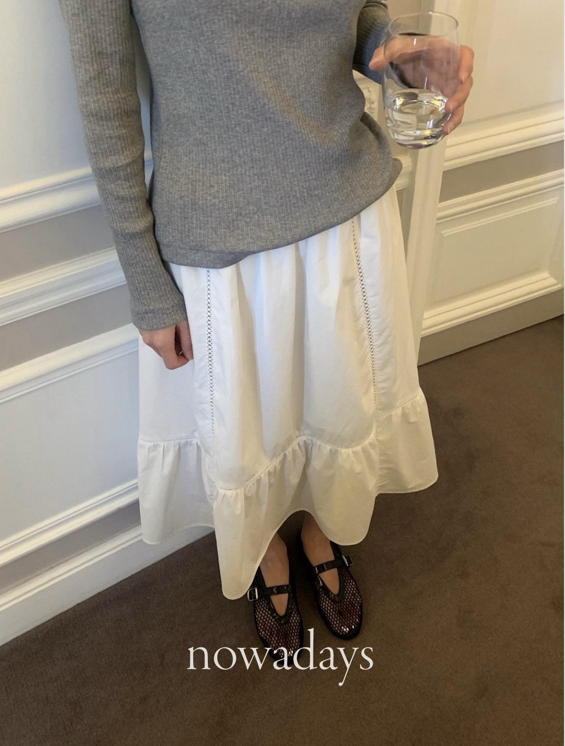 나우어데이즈 [SALE] 아이 당일 / BR 레이니 스커트 레이스 셔링 밴딩 A라인 플레어 롱 치마 (2col)