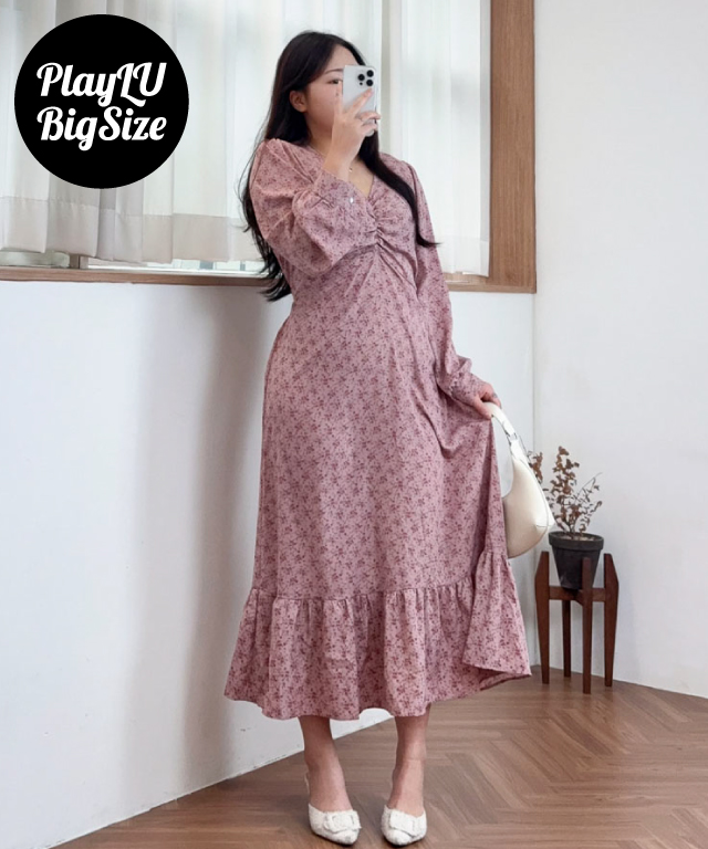 [청순여리💗~120까지] 체리 잔꽃 셔링 롱 원피스 -2color