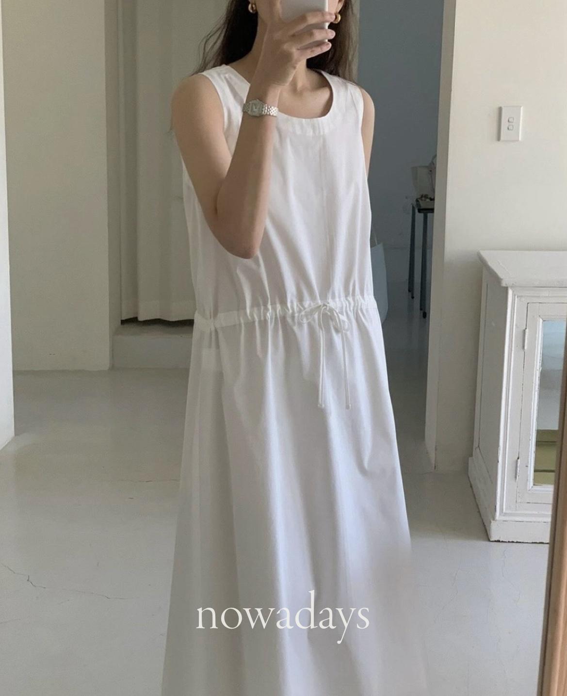 monique 모니크 피코 원피스 코튼 슬리브리스 유넥 A라인 스트링 롱 ops (2col)