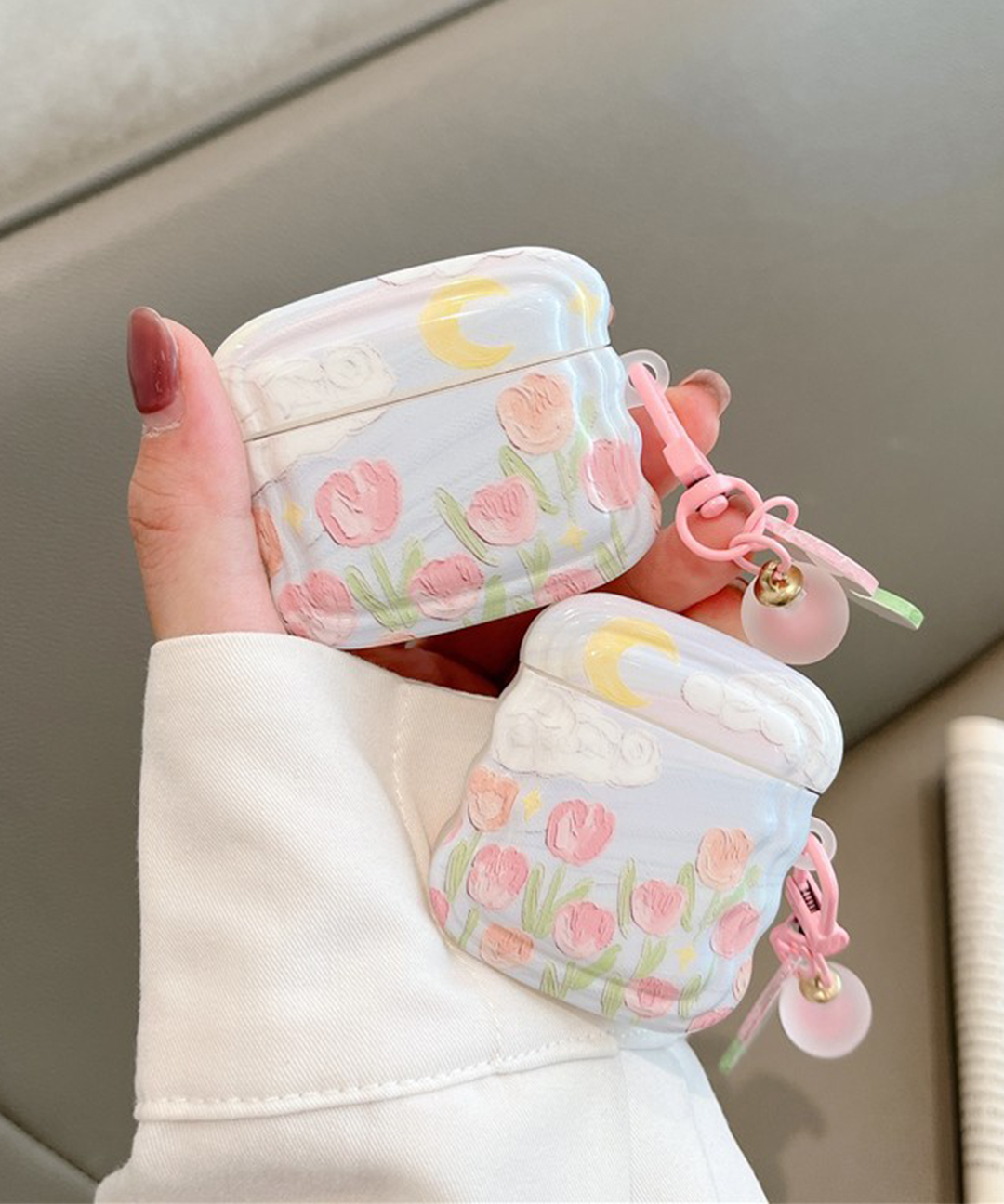 핑크리어카 에어팟 핑크 플라워 하늘 유화 꽃 키링 젤리 실리콘 유니크 키치 힙 하이틴 귀여운 심플 특이한 커플 우정 친구 선물 이어폰 애플 케이스 에어팟케이스 1세대 2세대