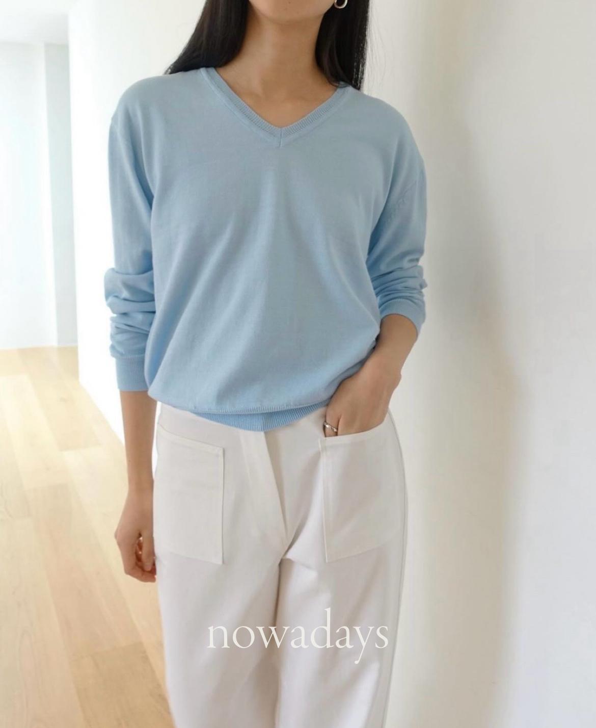 나우어데이즈 [SALE] 옐로 당일 / feb11 페브러리 로고 브이넥 니트 코튼 모달 브이넥 긴팔 데일리 nt (4col)