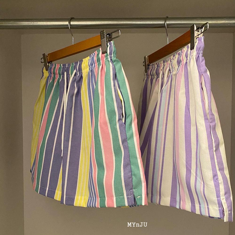 마이앤쥬 마이앤쥬 24SS 멀티 스트라이프 허리 밴딩 스트링 트렁크 반바지(2col)