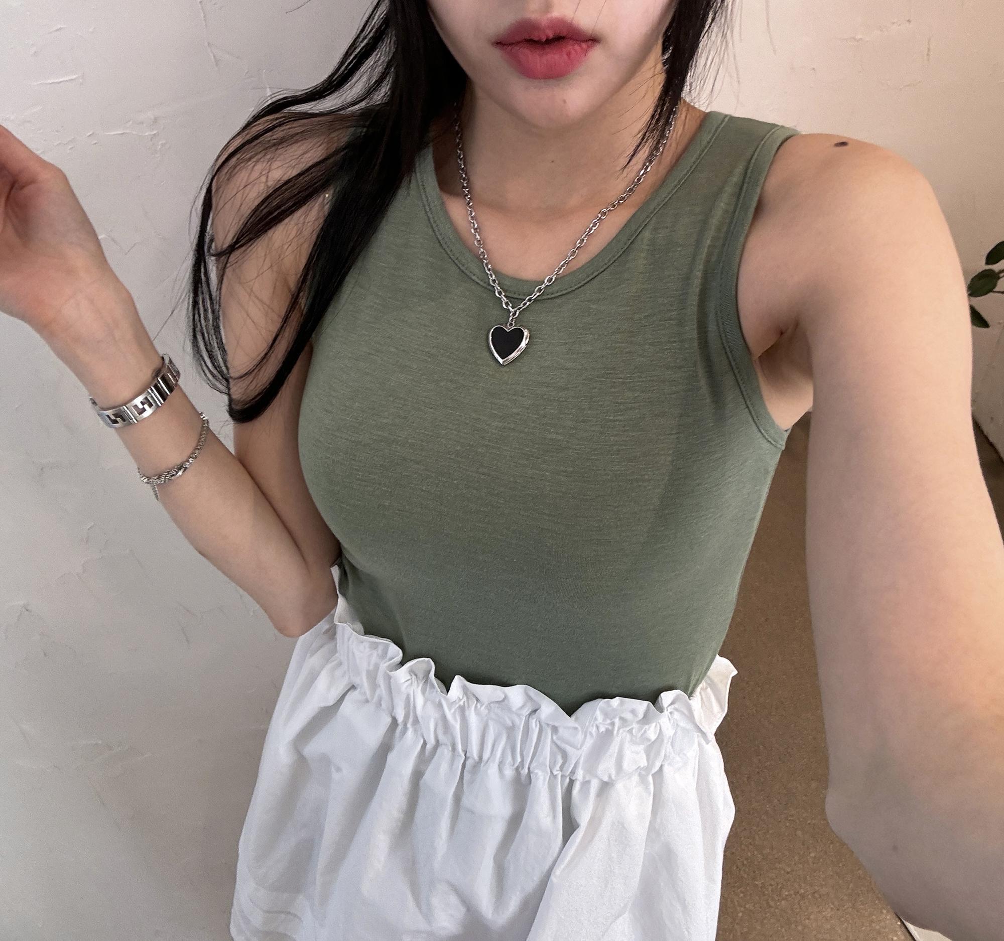 [무배] 라운드 스판 크롭 민소매 나시 탑 5color