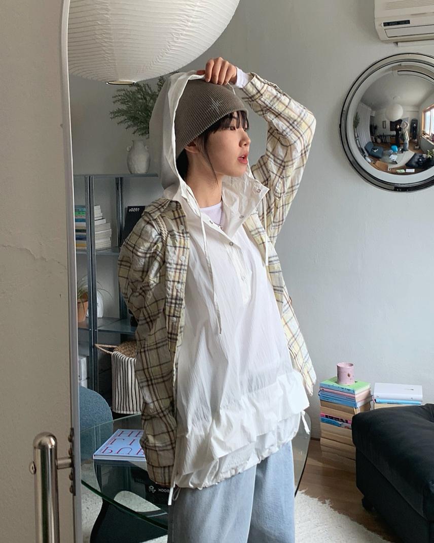 모브앤로지 스냅 버튼 롱 나시 후드 아노락 [2col]