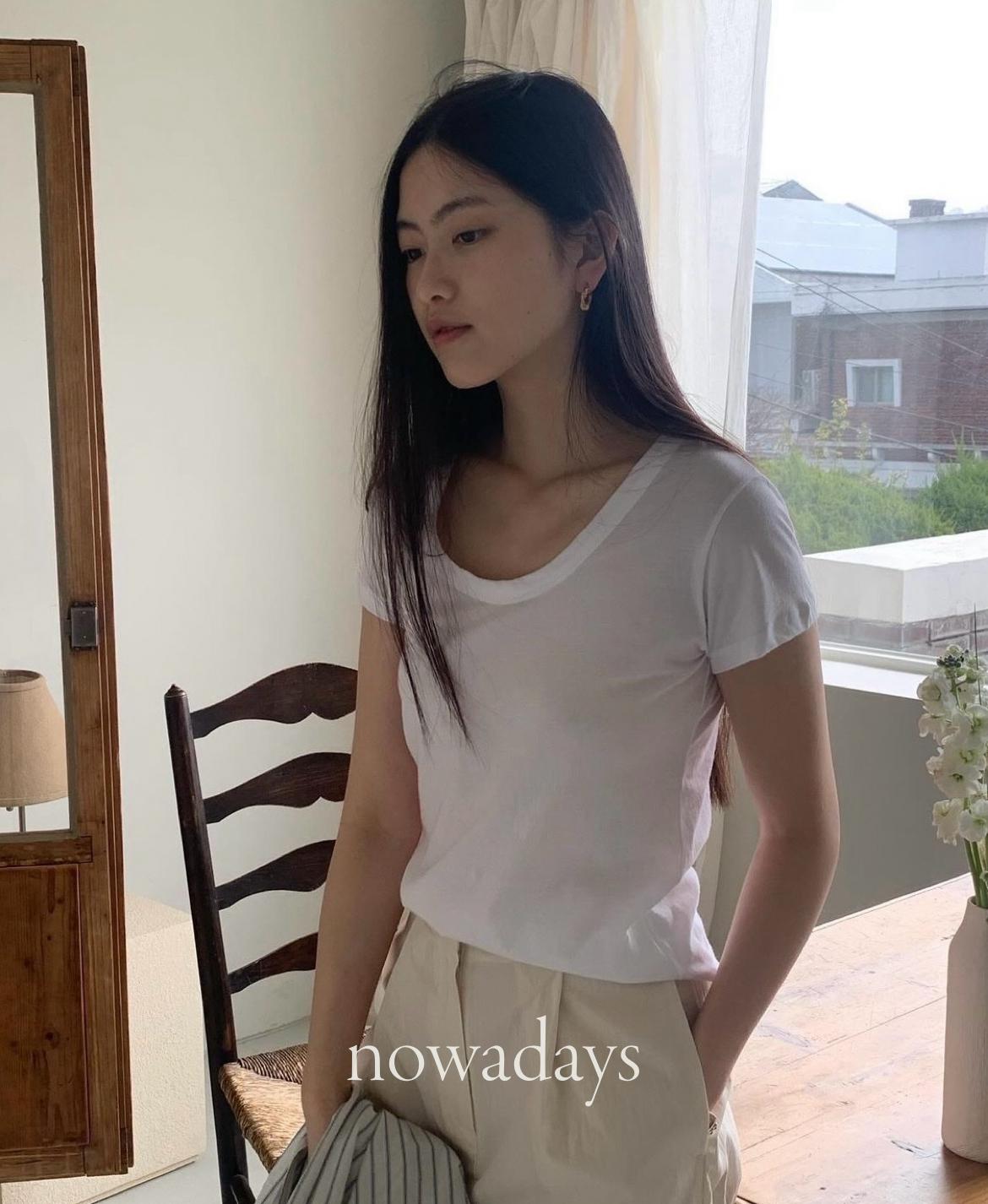 나우어데이즈 jinsim 진심 캐시 코튼 반팔 티셔츠 코튼 반팔 유넥 이너 t (4col)