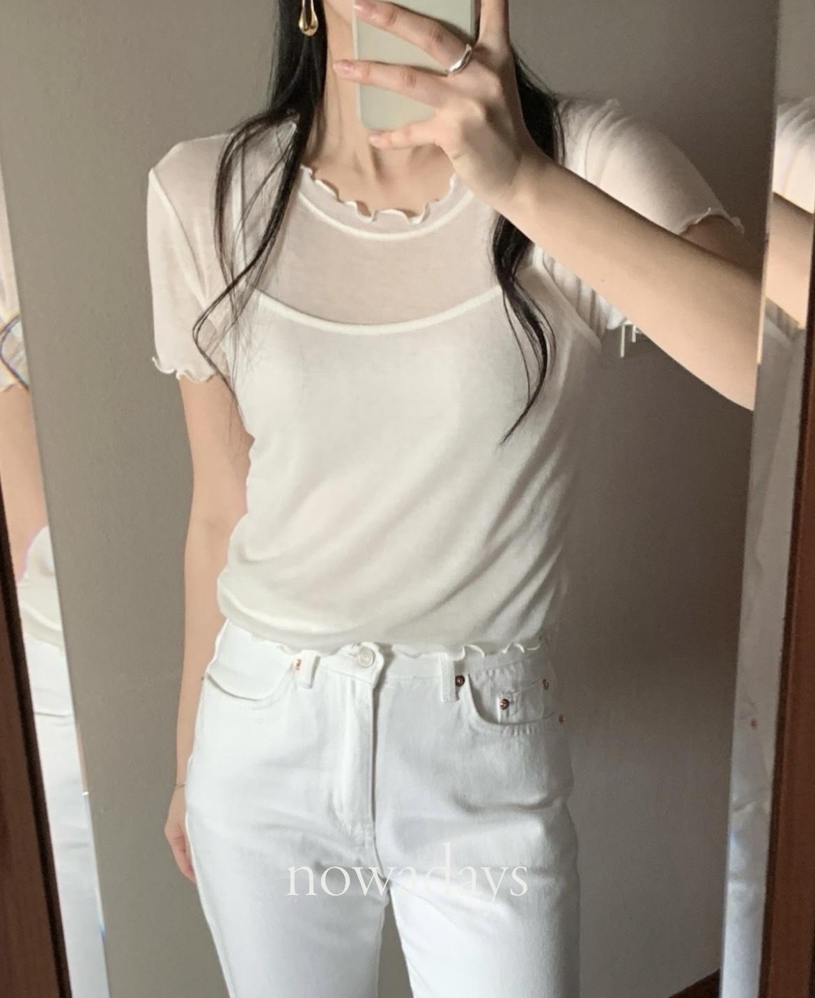 나우어데이즈 founders 파운더스 매기 티셔츠 세트 프릴 반팔 슬리브리스 탑 set (5col)