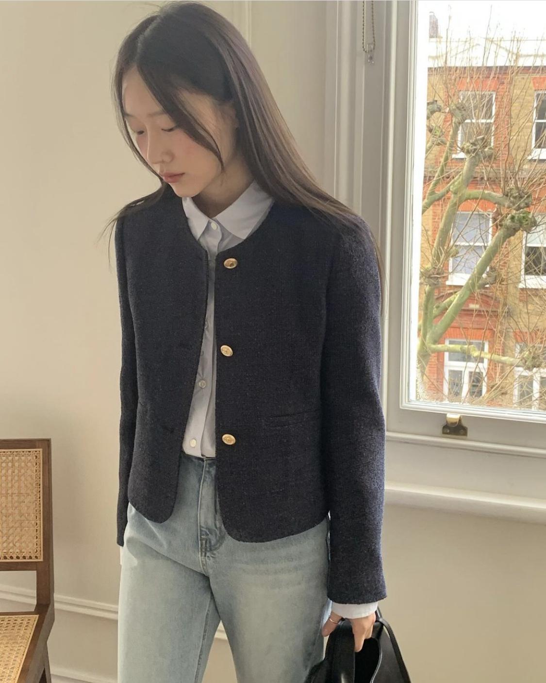 드노운 JINSIM 진심 다이앤 자켓 노카라 라운드 트위드 jk 3colors