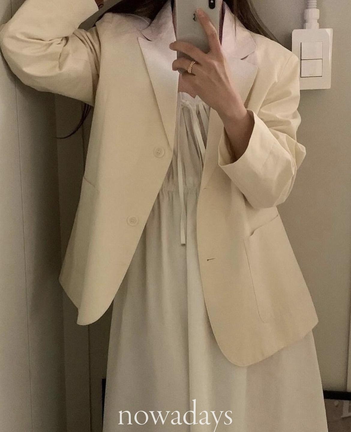 나우어데이즈 objet 오브제 쿨 코튼 자켓 싱글 카라 투버튼 스프링 jk (2col)