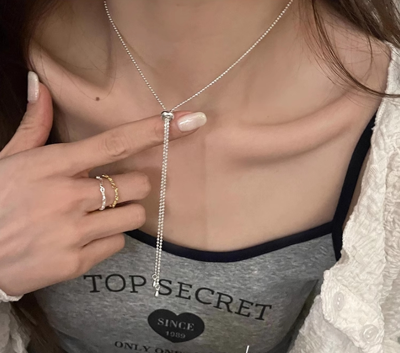 집콕끼리 볼 체인 드롭 Y 목걸이 초커 끈조절 롱 써지컬스틸 레이어드 여성 여자 써지컬 데일리 군번줄 슬라이드 리본 물방울 심플 스트링 줄 뱀줄 스네이크 네크리스 실버 골드