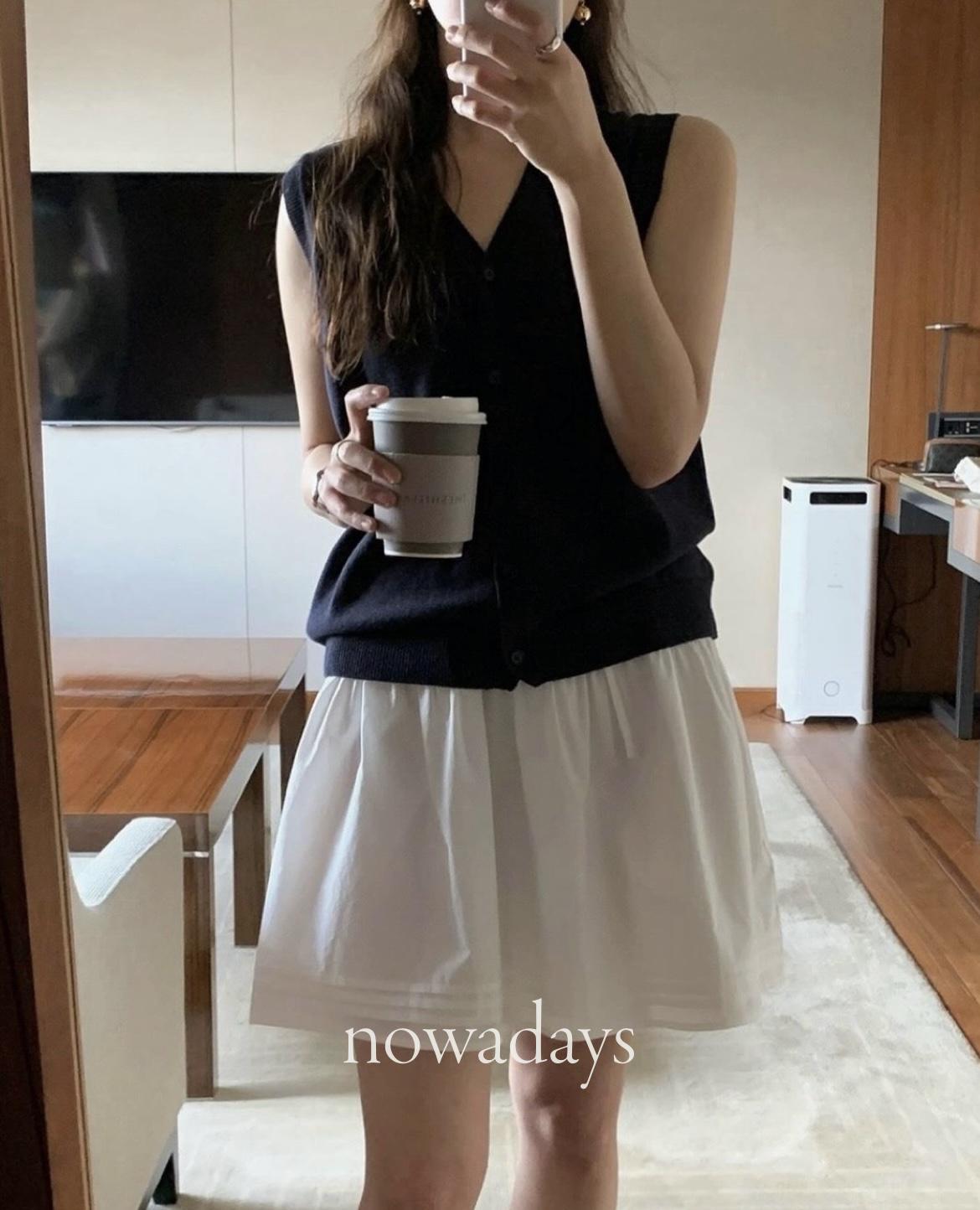 monique 모니크 핀턱 플레어 스커트 코튼 스트링 A라인 셔링 미니 치마 (2col)