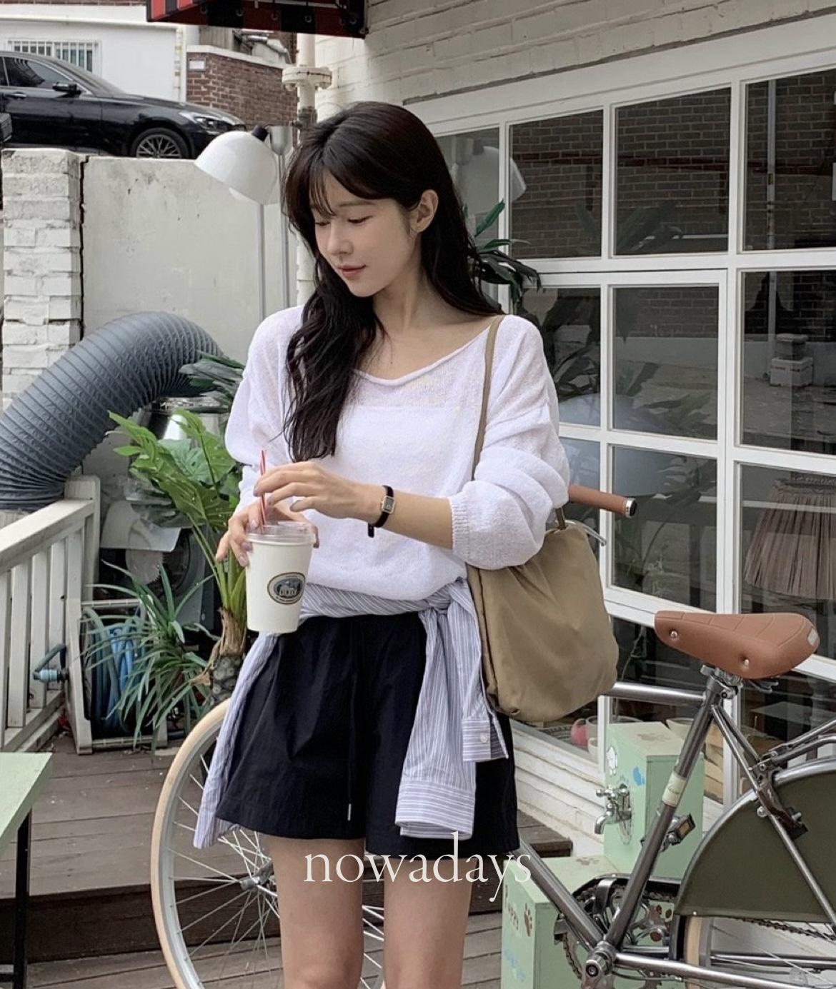 나우어데이즈 아이 당일 / 베르가못 헤일리 니트 페이퍼 긴팔 보트넥 시스루 루즈핏 nt (3col)