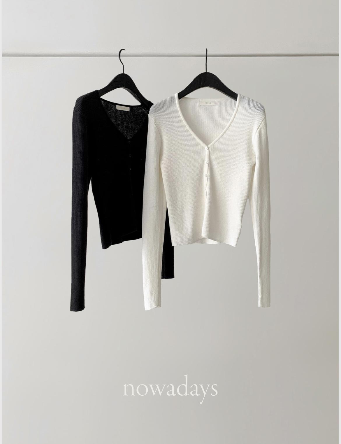 나우어데이즈 OUNCE 온스 코튼 골지 가디건 긴팔 브이넥 크롭 니트 cd (2col)