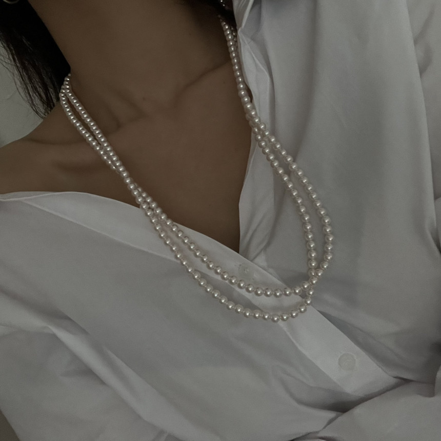 플루디 보니타 롱 진주 레이어드 목걸이 6mm