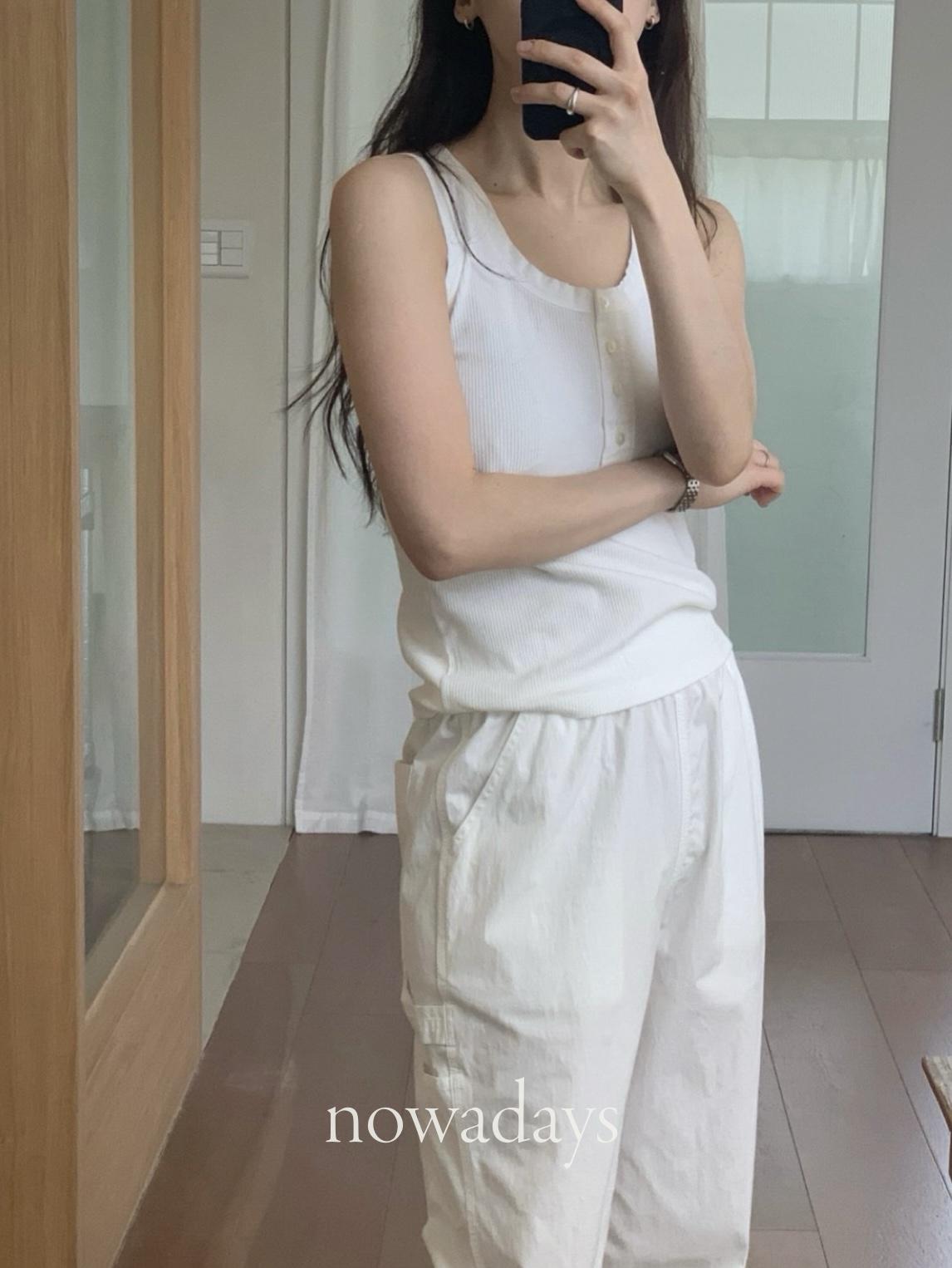 fllanel 플라넬 모브 슬리브리스 코튼 유넥 민소매 골지 나시 티셔츠 (2col)