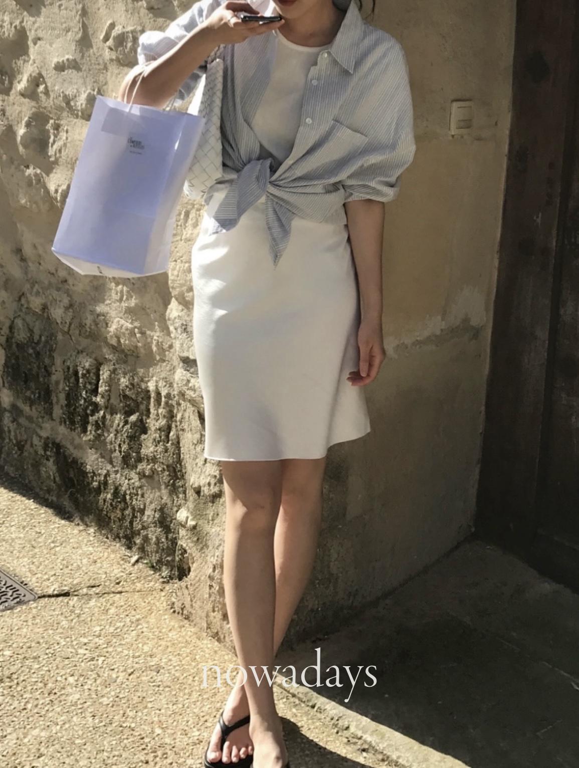 나우어데이즈 당일 / founders 파운더스 플레인 스커트 A라인 플레어 새틴 미디 치마 (2col)