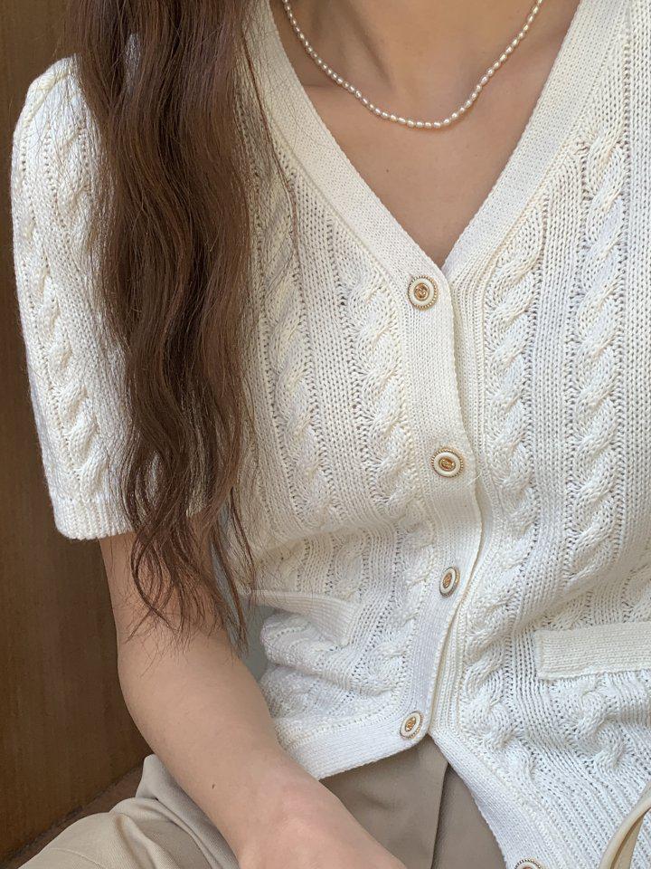 베데떼 24ss renouveau 르누보 반팔 퍼프 꽈배기 가디건 (4col)