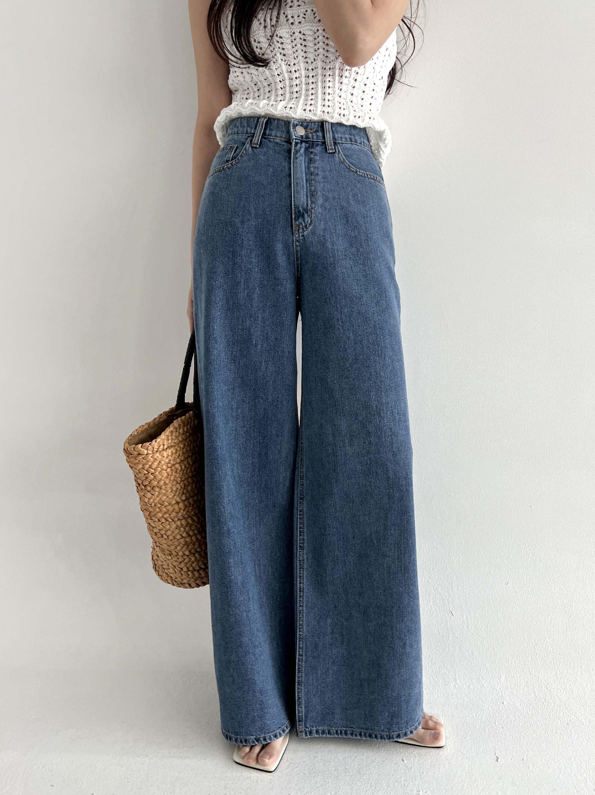 땡스제이 S Xl데일리 정석 와이드 데님 팬츠 진청 청바지 가벼운 통넓은 하이웨스트 빅사이즈 봄 여름 데일리 베이직 심플 꾸안꾸 캐주얼 힙한 스타일리쉬 Y2k Ykk 하의