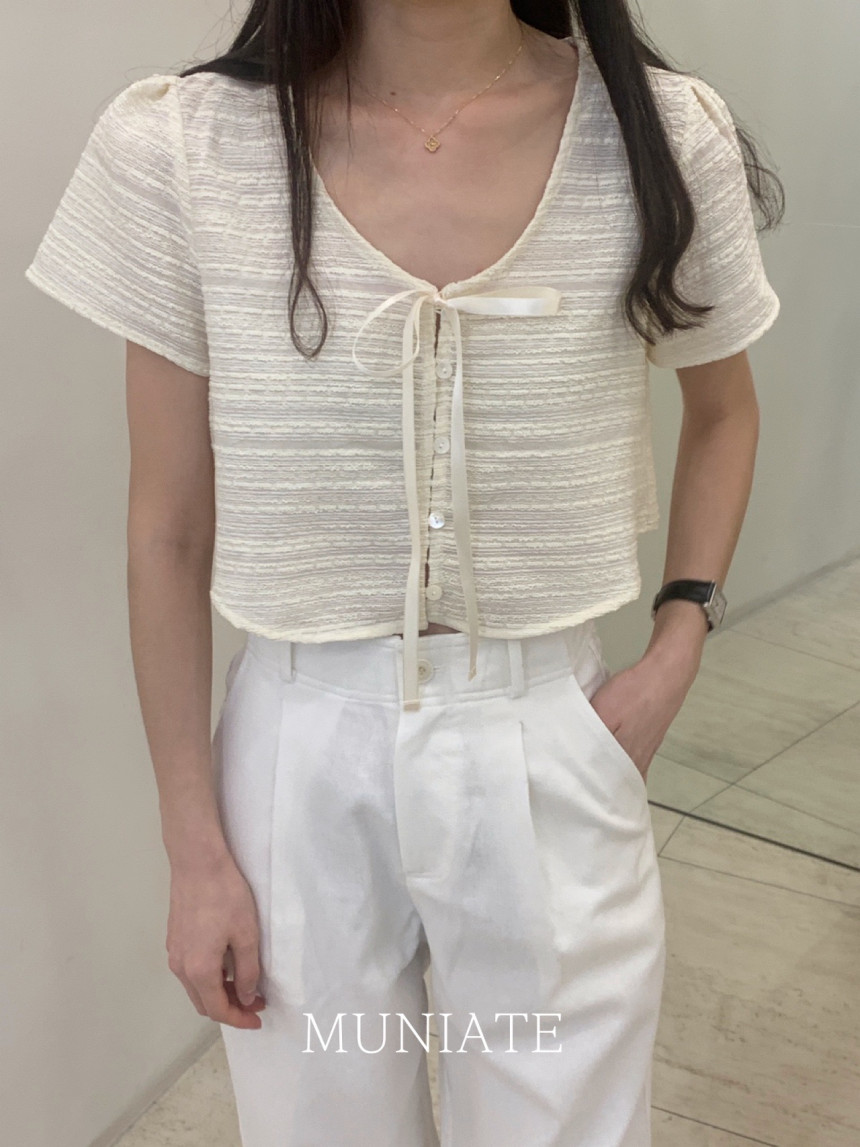 무니에트 riette 리에뜨 리플 리본 반팔 블라우스