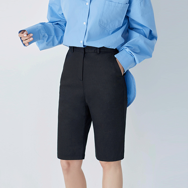 리틀마켓 Made 코튼 슬림 스판 하프 5부 바이커 팬츠 Pf17b2 빅사이즈 반바지 버뮤다 면 캐쥬얼 대학생 데일리 여행 룩 가을 간절기 당일