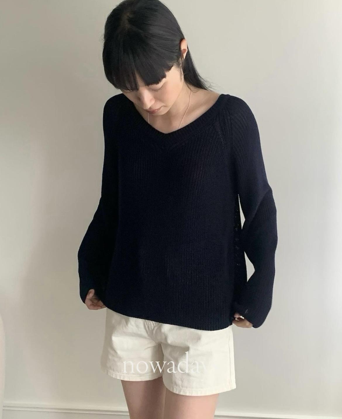 나우어데이즈 jinsim 진심 하야 브이넥 니트 코튼 긴팔 썸머 데일리 nt (2col)