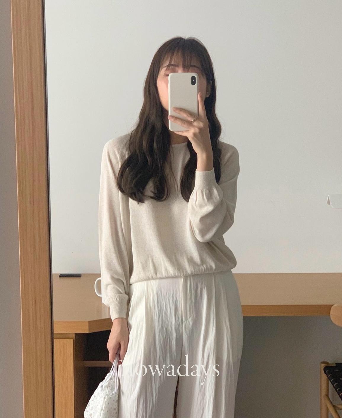 나우어데이즈 [SALE] 핑크 당일 / liter 리터 메이비 니트 린넨 긴팔 라운드 래글런 썸머 nt (4col)