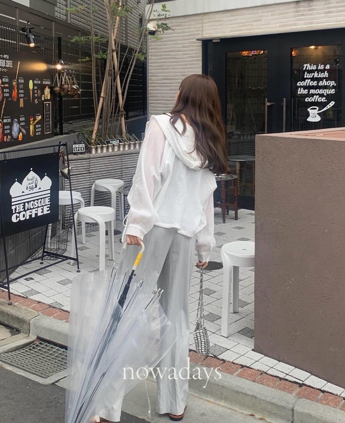 나우어데이즈 아이 당일 / liter 리터 유이 후드 블라우스 코튼 긴팔 스트링 셔츠 bl (2col)