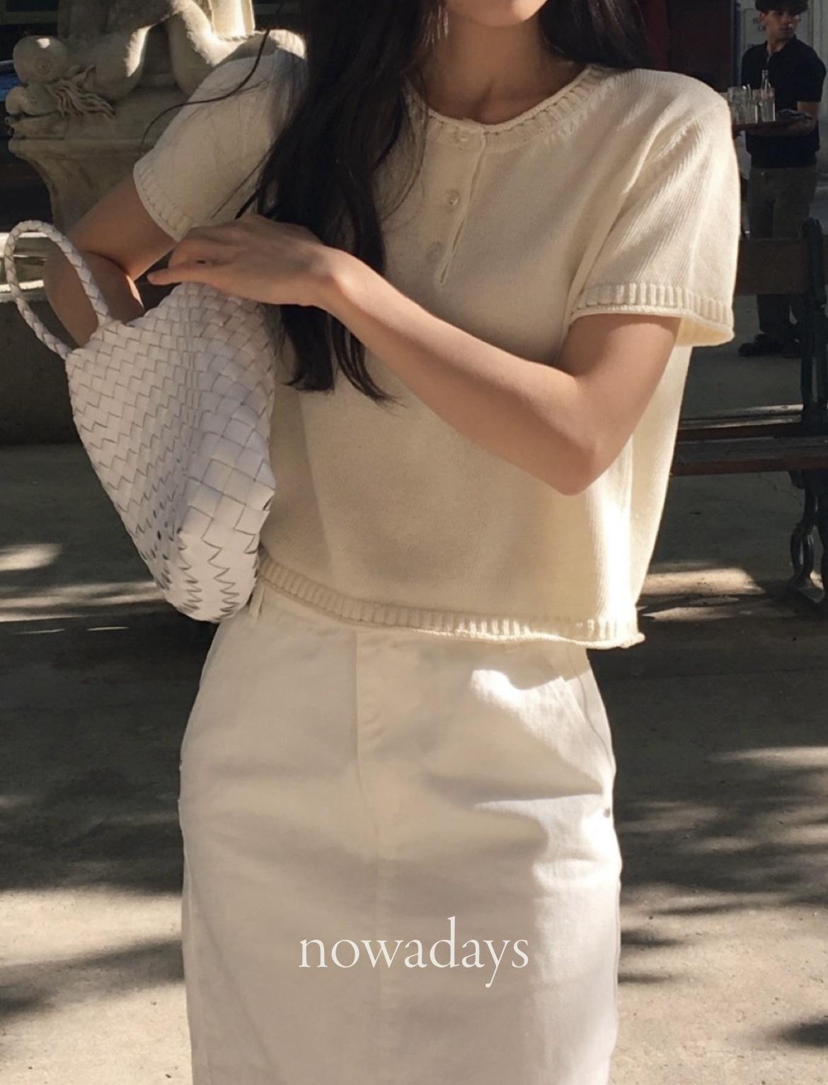 나우어데이즈 founders 파운더스 꼬몽 린넨 니트 코튼 반팔 라운드 데일리 크롭 nt (3col)