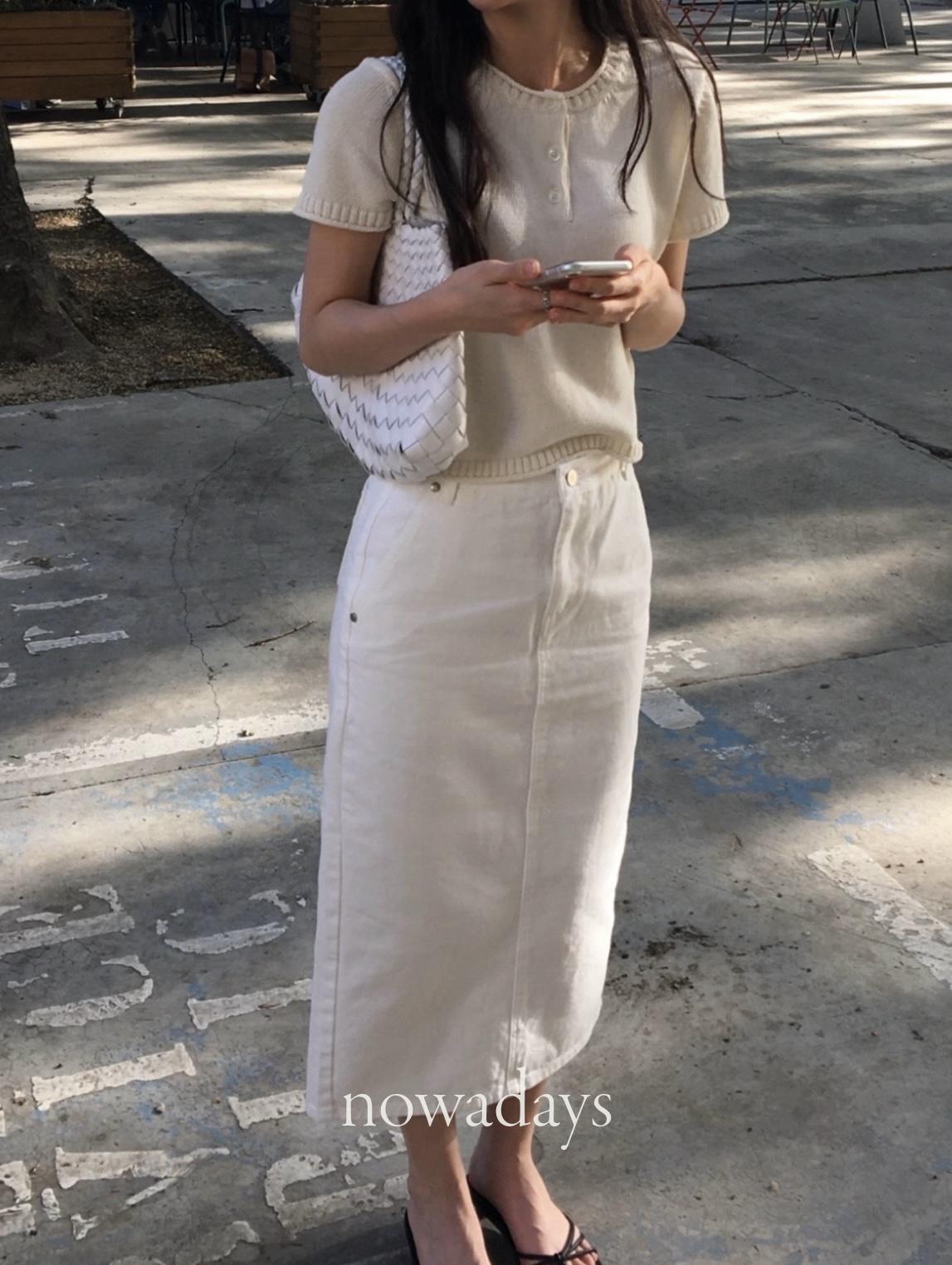 나우어데이즈 founders 파운더스 조슬린 데님 롱 스커트 코튼 H라인 일자 치마 (2col)